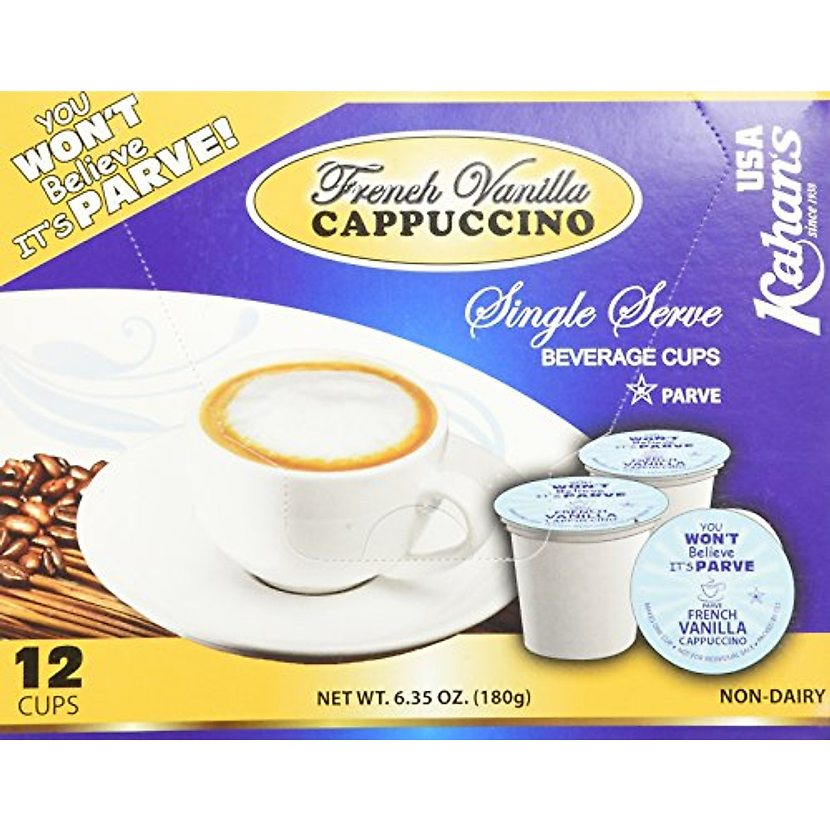 Kahan's Parve French Vanilla Cappuccino Single Serve Beverage Cups 12/Box