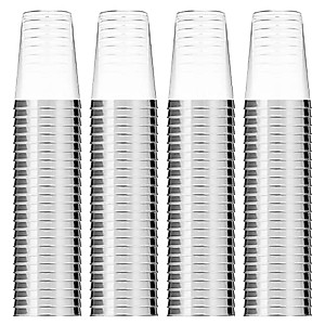 Munfix 100 Silver Plastic Cups 10 Oz Clear Plastic Cups Tumblers Silver Rimmed Cups Fancy Disposable Wedding Cups Elegant Party Cups with Silver Rim