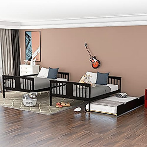 BIADNBZ Full Over Full Bunk Bed with Twin Size Trundle, Ladder and Safety Guardrail, Solid Wood Bunkbed Frame for Kids Teens Adults Bedroom, Espresso