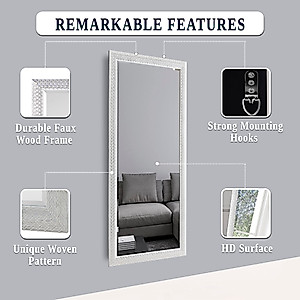 Naomi Home Samantha Woven Floor Mirror Full Length Mirror Standing Large Rectangle Full Body Long Mirrors for Bedroom Dressing Room Silver 66 L x 32 W