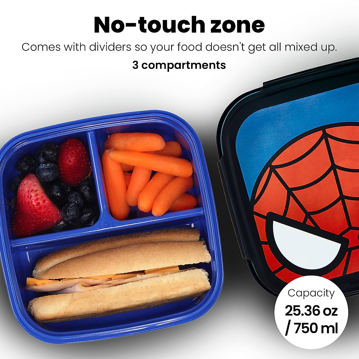 Yoobi x Marvel Spider-Man Bento Box and Ice Pack - 3 Compartment Lunch Box, Dishwasher & Microwave Safe Food & Snack Container for Kids & Adults - BPA & PVC Free, Leakproof