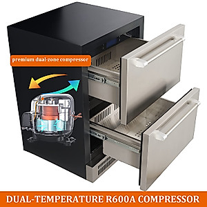 TECSPACE 24" 5.12 Cu.ft Undercounter Refrigerator 2 Drawer Indoor/Outdoor, Dual-zone Compressor, Intelligent Temperature Control For Home and Commercial Use