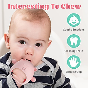 NiBaby Silicone Baby Mitten Teething Chew Toy for Babies 3-6 Months 6-12 Months, Anti-Drop Teether Glove BPA-Free for Girls and Boys Sucking Biting Needs Soothing Gums Pain Relief (Pink)