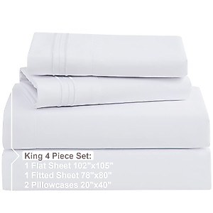 Nestl Double Brushed White Duvet Cover King Size 3 Piece Soft King Duvet Cover Set + King Sheets Set White 4 Piece Bed Sheets for King Size Bed