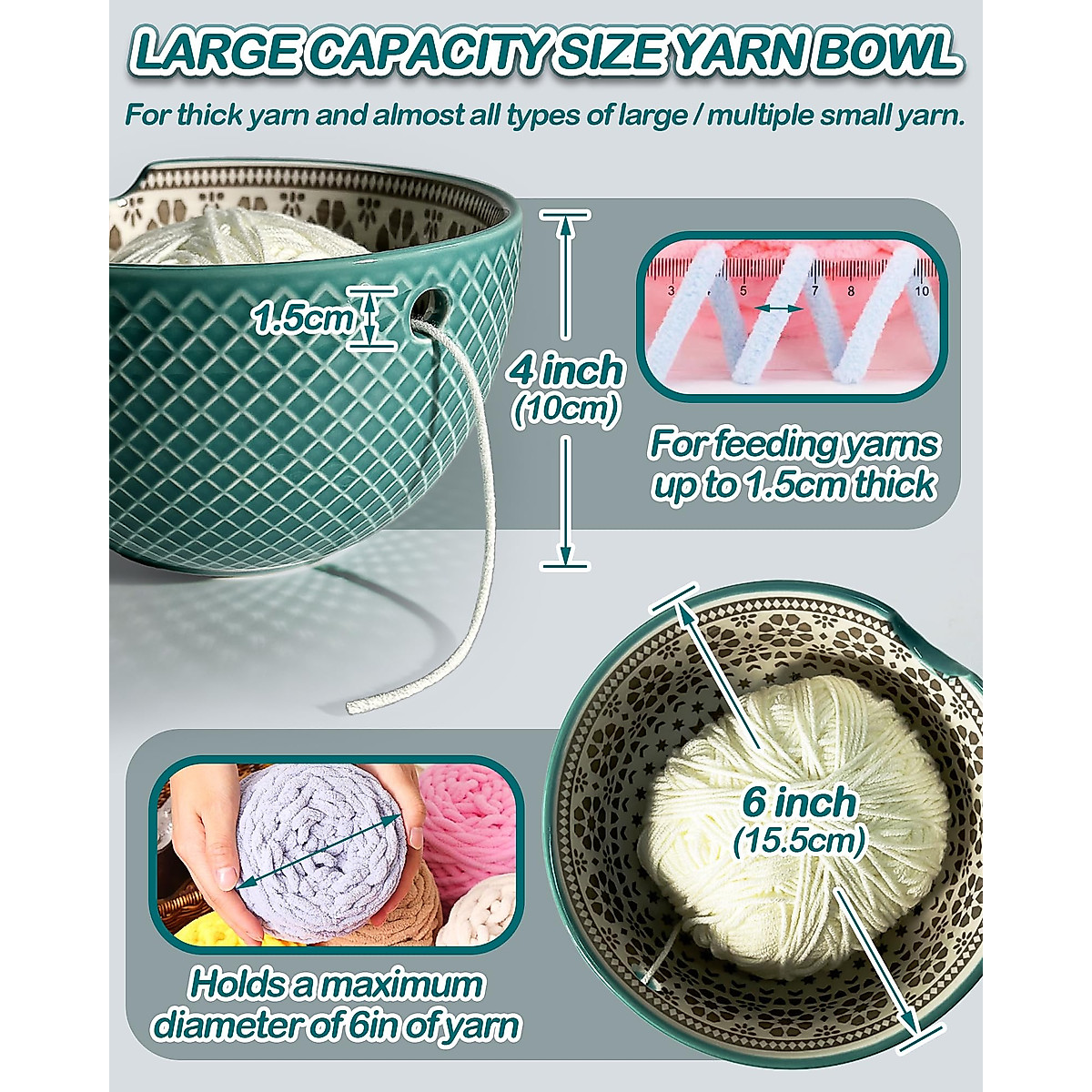 UCDRMA Yarn Bowl for Crocheting Large Yarn Holder Bowl, Round Crochet Bowl Ceramic Yarn Knitting Bowl for Bulky/Acrylic Yarn, Easy-to-use Knitted Yarn Storage Bowl, Ideal Knitting Crochet Gift