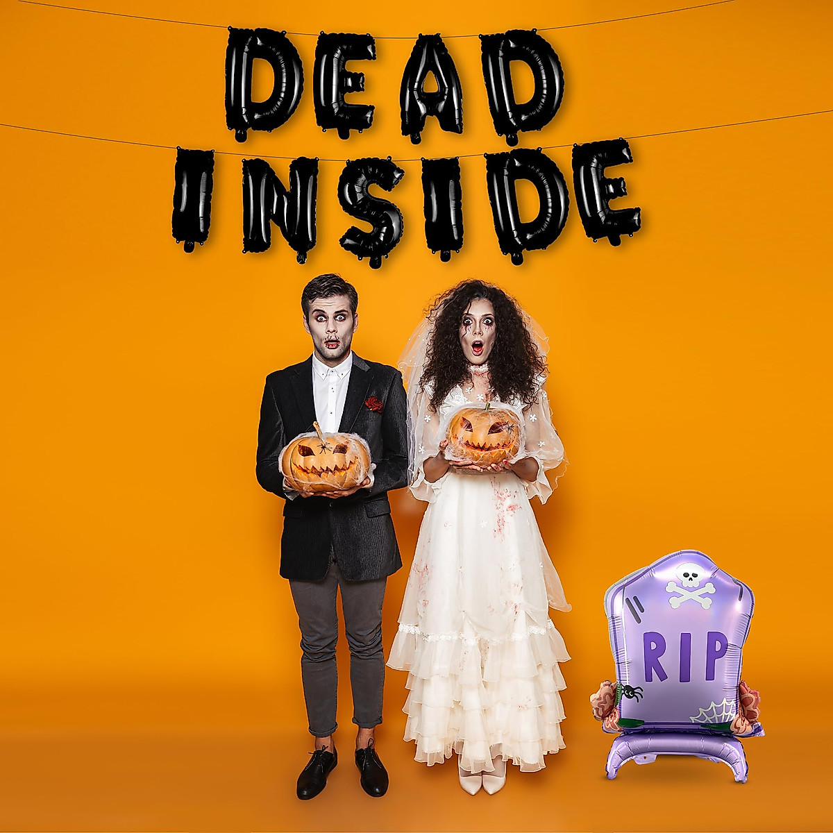 HOUSE OF PARTY, Extra large 22 * 19.6 inch Halloween Party Balloons Kit, 2 Sets of ‘DEAD INSIDE' Letter Balloons + Gravestone foil balloon for Halloween Birthday Party Decorations Supplies