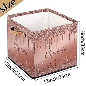 RIRIX Personalized Storage Bin, Custom Storage Baskets for Organizing with Handles, Foldable Storage Box for Closet Cloth Baskes Toy Rose Gold Dripping Glitter