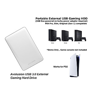 Avolusion T1 Series 1TB USB 3.0 Portable External Gaming Hard Drive - White (for PS4 / PS5 Pre-Formatted) - 2 Year Warranty (Renewed)