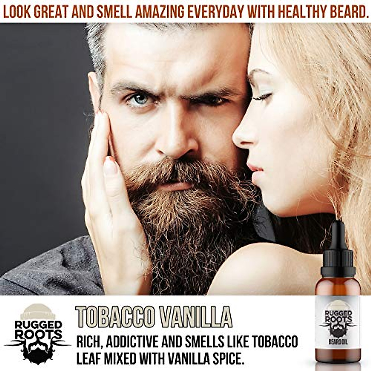 Rugged Roots Beard Oil and Conditioner Natural Beard Care Made with Tobacco Vanilla Scented Premium Oils- Softens Beard and Promotes Healthy Beard Growth-Small Gift for Men, Perfect Stocking Stuffer