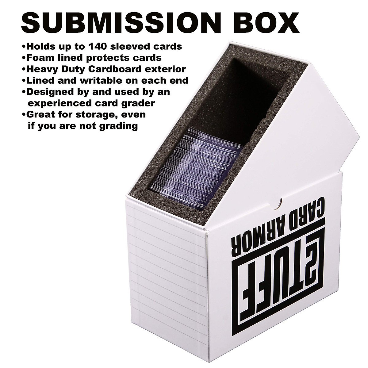 2TUFF Card Armor Size 1-200 Count Semi Rigid Card Sleeves and 200 Count Soft Sleeves with Foam Lined Heavy Duty PSA BGS CSG SGC Submission Box - Standard Size Perfect for Grading Card Submissions