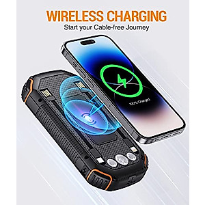 Solar Power Bank 36000mAh,Solar Charger Wireless Built in 3 Cables IPX5 Waterproof Portable Solar External Battery Pack with 3 Input 4 Output 15W USB C Port Camping Flashlight iPhone Samsung Tablet