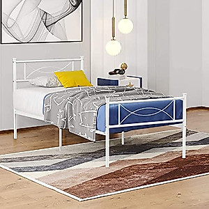 GIME Twin Bed Frames with headboard for Girls Boys Adults Teenagers, Twin Size Bed Frame Single Platform Beds with Storage for Student, Easy Assembly, No Box Spring Needed, White
