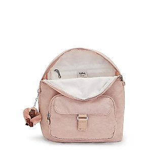 Kipling Women's Queenie, Adjustable Backpack Straps, Monkey Keychain, Key Clasp, Top Carry Handle, Brilliant Pink, 10" L x 13.25" H x 6.25" D