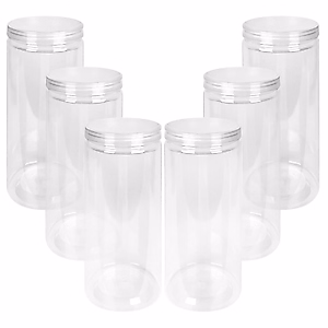 6 PCS Plastic Jars with Lid 48oz Clear PET Seal Jar, Round Wide Opening Storage jar for Kitchen, Household, Craft Storage
