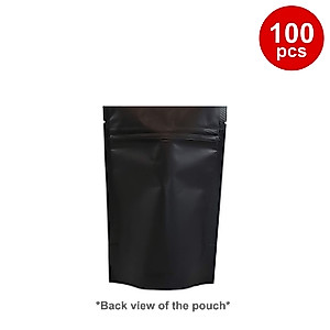 Matte Black/Clear Mylar Stand Up Bags Pouches with Zipper for Food Storage 3.5" x 5" x 2" (Up to 1oz) 100 pcs