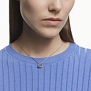 SWAROVSKI Millenia Pendant Necklace with a Blue Trilliant Cut Crystal on a Rhodium Finish Setting and White Crystal Pavé on a Simple Chain, Part of the Millenia Collection