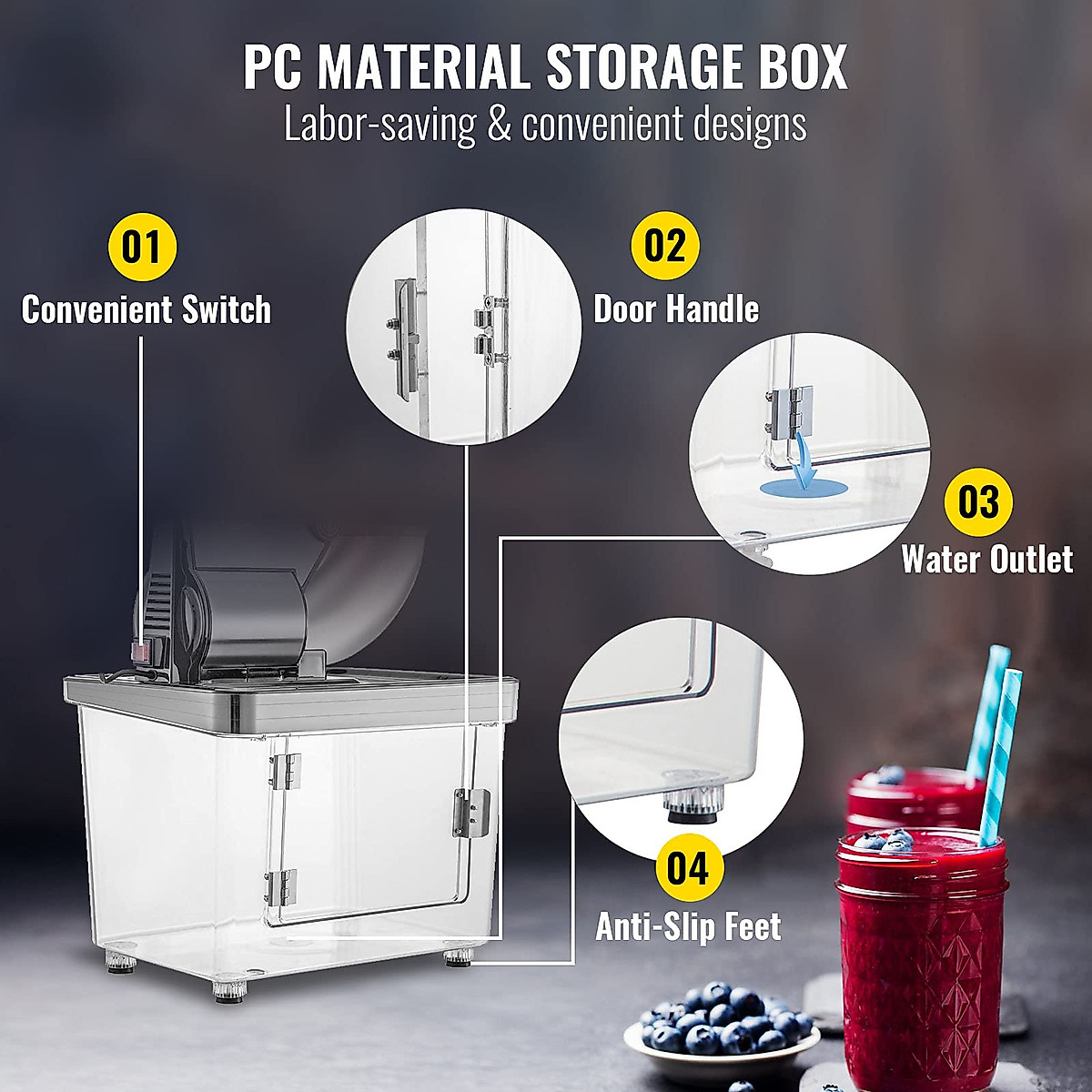 VEVOR 110V Commercial Ice Crusher 440LBS/H, ETL Approved 300W Electric Snow Cone Machine with Dual Blades, Stainless Steel Shaved Ice Machine with Safety On/Off Switch for Family, Restaurants, Bars