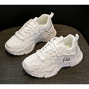 VV87 Women's Fashion Sport Breathable Mesh Platform Sneakers Casual Running Walking Shoes Size 6 White