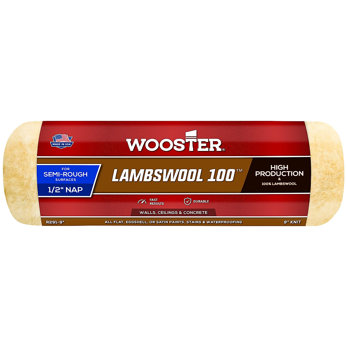 Wooster Brush R291-9 Lambswool 100 Roller Cover, 1/2-Inch Nap, 9-Inch