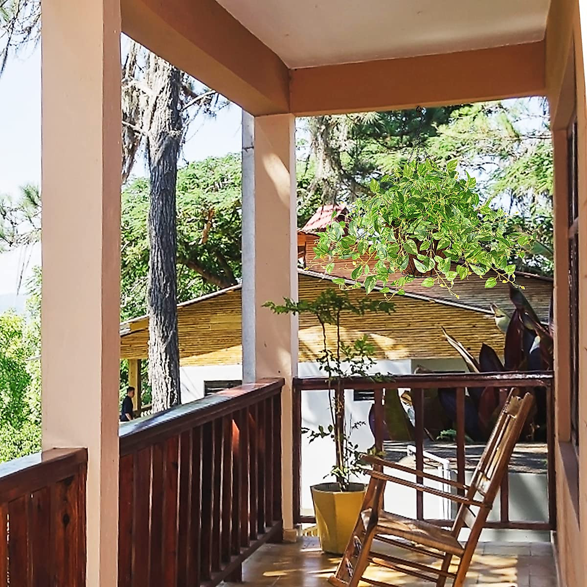 ZFProcess Artificial Flowers Hanging Basket with Artificial Ivy Vine for Outdoor/Indoor,Fake Ivy Vine Flowers in Coconut Lining Hanging Basket,4 Branches Ivy Vine Flowers in 12'' Basket(Green)