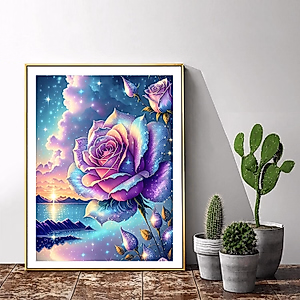 ijbnhd DIY Rose Diamond Painting Kits for Adults - Sunset 5D Diamond Art Kits, Full Drill Diamond Painting Kits, Gem Arts and Crafts for Beginner Home Wall Decor 12X16in