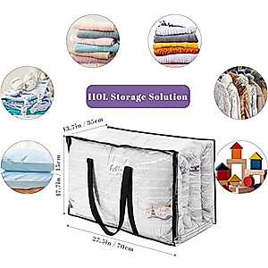 Vieshful 3 Pack 55L Clear Clothes Storage Bags and 3 Pack 110L Storage Bins, Clothing Container Large Capacity Moving Bags with Reinforced Handles