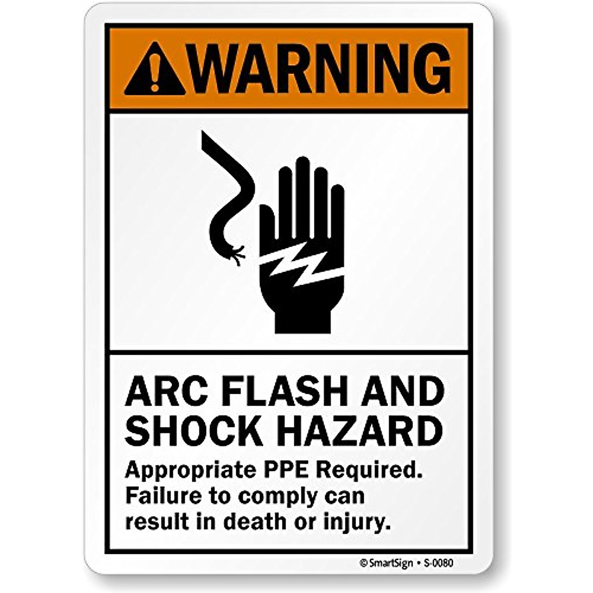 SmartSign "Warning - Arc Flash And Shock Hazard, Appropriate PPE Required" Sign | 10" x 14" Plastic