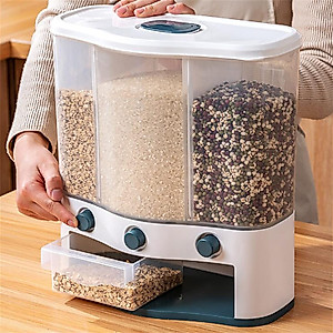 BhshuidlS Dry Food Dispenser Container 3 Grid Rice Storage Dispenser Container Grain Dispenser for Small Granular Grains