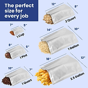 Wallaby 30 Count 2.5-Gallon Gusset Mylar Bags with Labels, 15 Mil Total Thicker Long-Term Food Storage Pouches, 12x18 Stand-Up Zipper Heat-Sealable Airtight Packaging - Silver