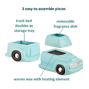 JULIE ANN HOME Ceramic Candle Wax Warmer, Vintage Blue Truck with Safety Timer | Automatic Plug in Fragrance Warmer for Scented Wax Melts, Cubes, Tarts | Retro Farmhouse Air Freshener Set