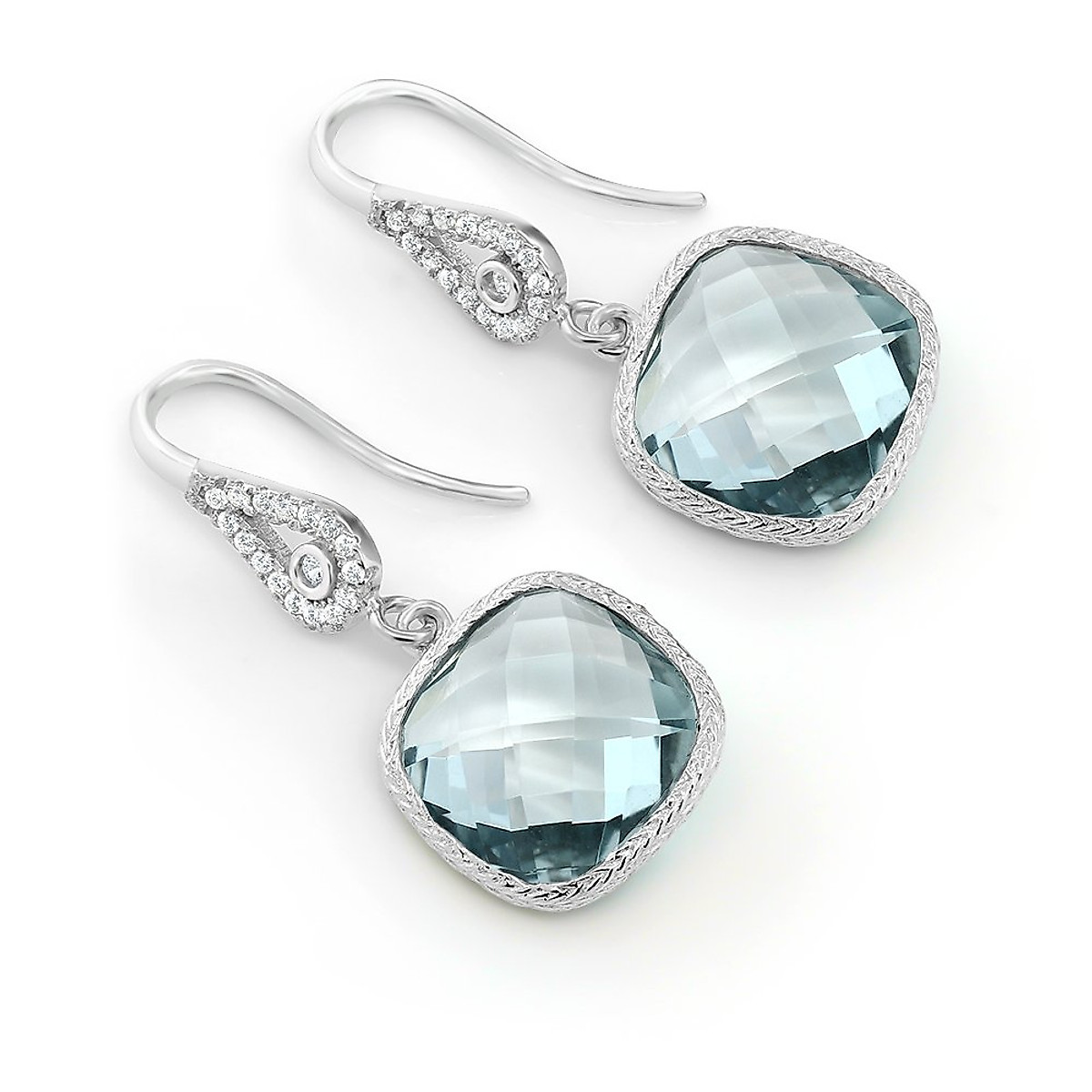 Gem Stone King 925 Sterling Silver Simulated Aquamarine Dangle Earrings For Women (11.00 Cttw, March Birthstone, Cushion Cut 30X12MM)
