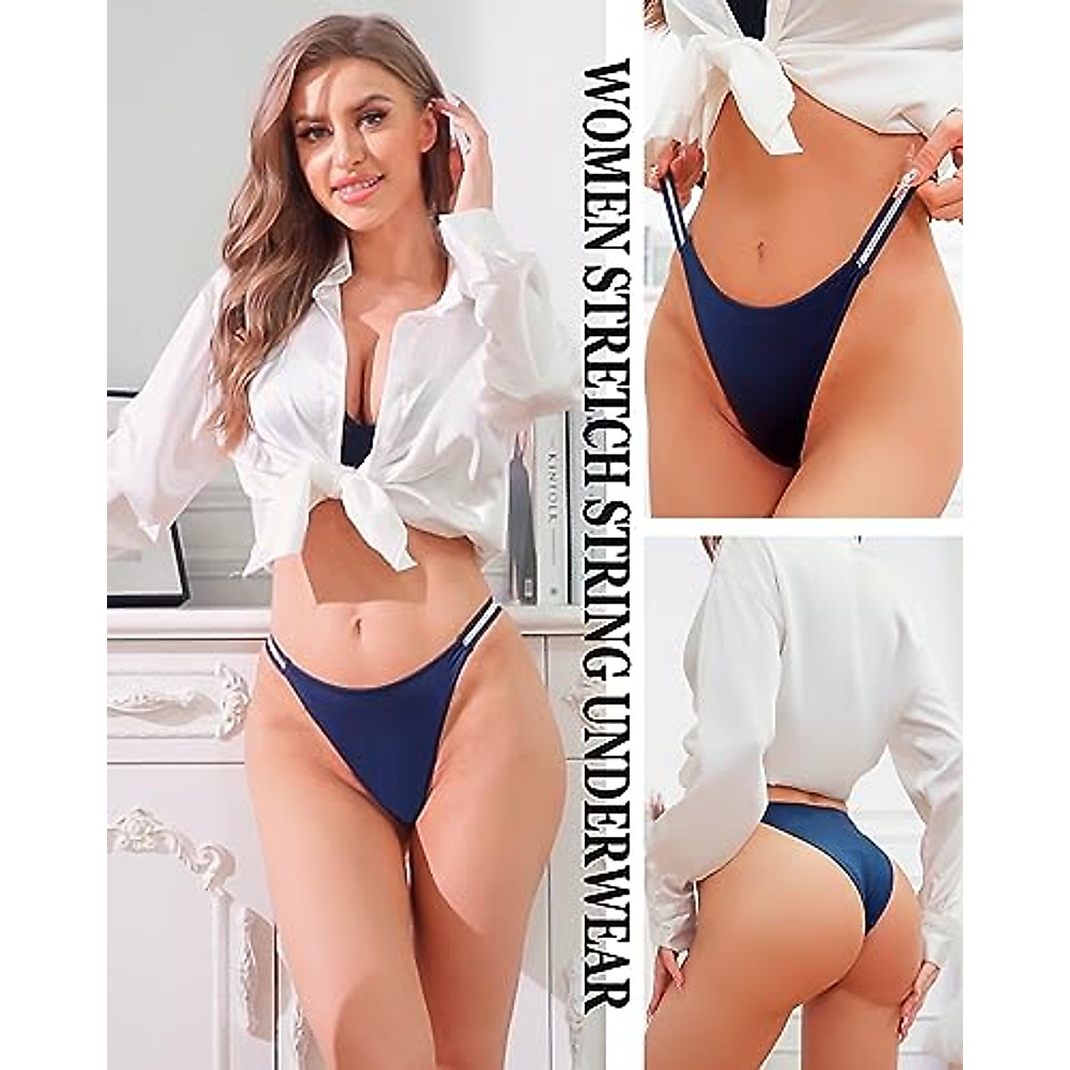 Bolivelan Women G-String Panties High Cut Low Rise Tanga Underwear for Ladies Pack of 6 (US 4, Multicolor)