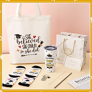 Ovveroche 2025 Graduation Gifts for Her Congrats Graduation Gift Box Steel Steel Tumbler Graduation Canvas Bag Keychains Cards Socks Gift Bag for Class of 2025 High School College Grad Gift