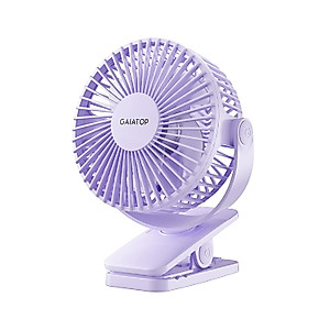 Gaiatop Portable Clip on Fan Battery Operated, Small Powerful 3 Speed Quiet 360° Rotate, USB Rechargeable Mini Personal Cooling for Desk Table Home Office Stroller Camping Purple