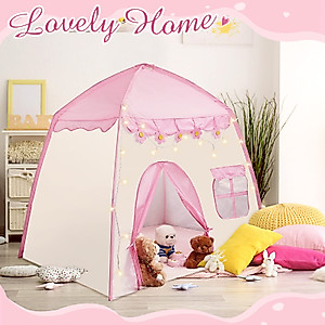 Wettarn Kids Princess Tents with Star Lights, Rug for Girls Boys Kids Gift 51 x 51 x 39 Inch Play Tent Princess Castle Playhouse Tent, Pink Castle for Indoor Outdoor Birthday Children Room