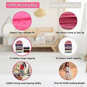 Extra Large Moving Bags with Strong Zippers and Handles Moving Supplies with lids, 8 Pack Heavy Duty Totes for Storage Bags for Space Saving, Fold Flat, Moving and Storing (8, Pink)
