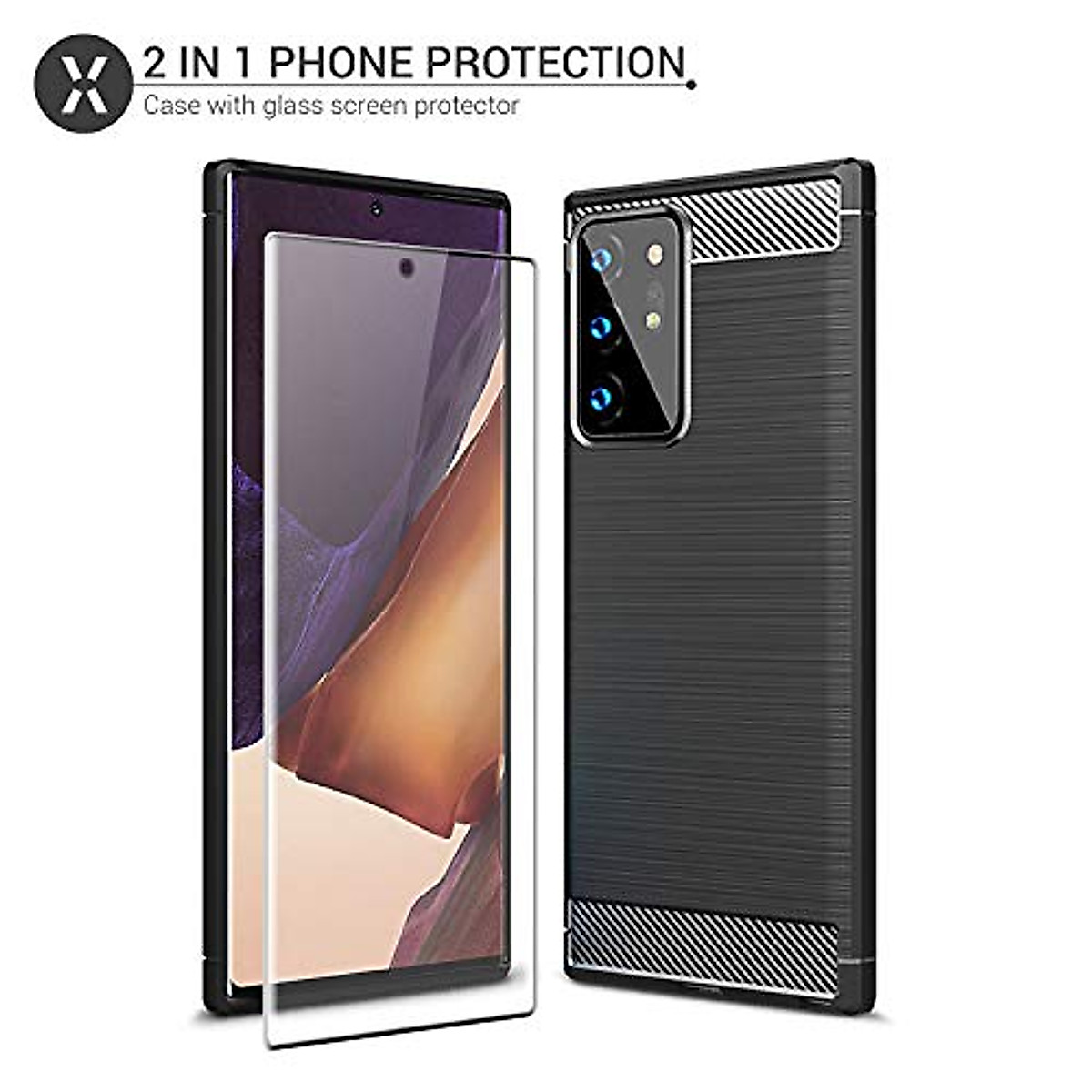 Olixar Case with Screen Protector for Samsung Galaxy Note 20 Ultra, Stylish 2 in 1 Protection - Defend Your Phone & Screen from Drops, Shocks and Scratches - Sentinel - Black