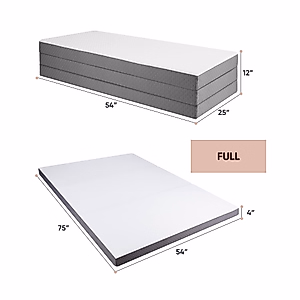 Forias Memory Foam Folding Mattress Full with Storage Bag, 4 Inch Tri-fold Mattress, Breathable Foldable Mattress Topper Portable Mattress for Floor Guest Bed Full Size 75" L x 54" W x 4" H
