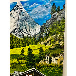 Handmade oil painting on Cotton canvas, Mountain And old House Green And Brown 100% Hand painted,Modern Artwork For Living Room.''20x16''