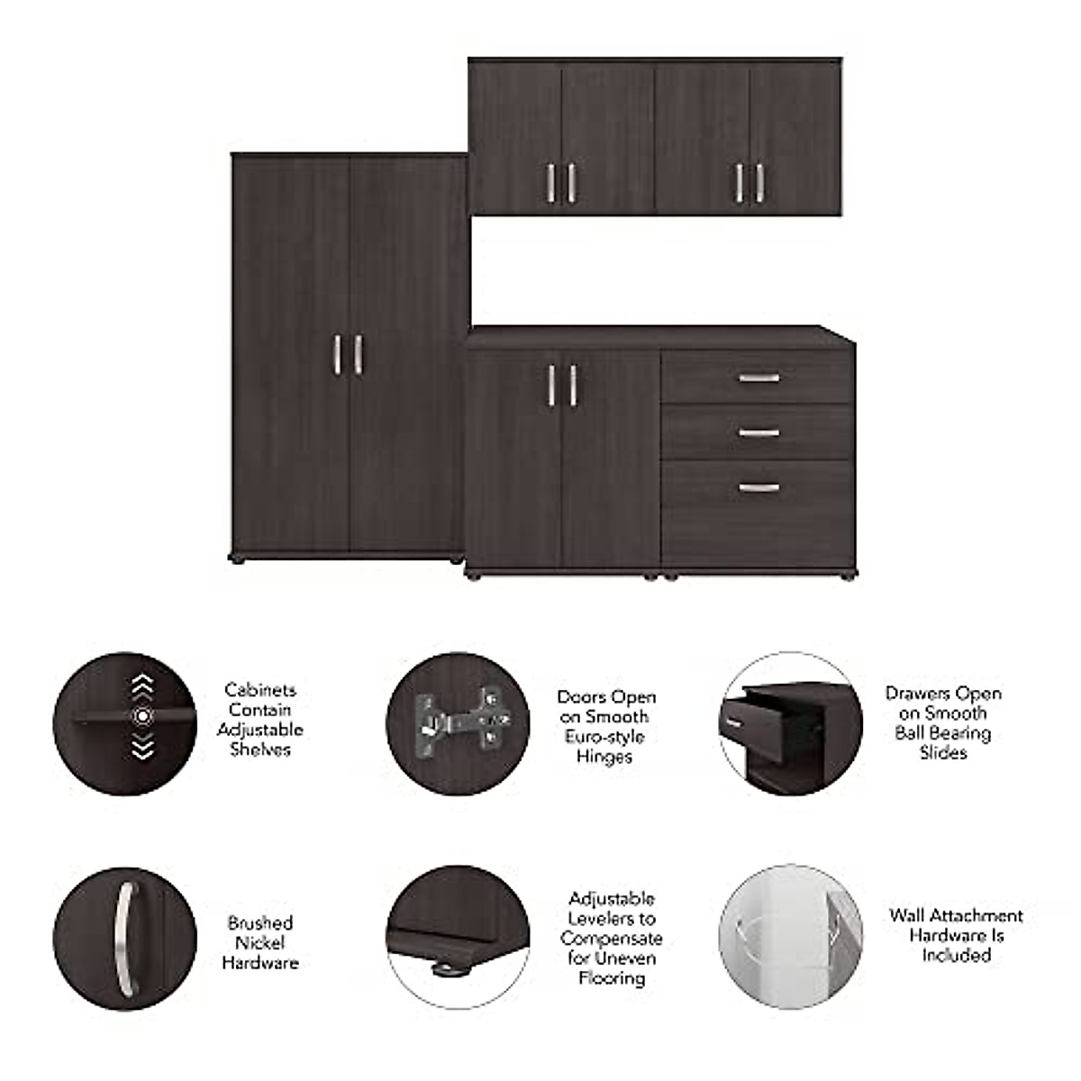 Bush Business Furniture Universal 5 Piece Modular Storage Set with Floor and Wall Cabinets, Storm Gray