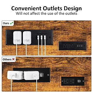 melos Nightstand with Charging Station, 3 Tier End Table with USB Ports & Power Outlets, Narrow Side Table for Small Spaces, Bedside Tables for Bedroom, Living Room, Rustic Brown