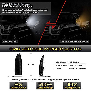 [Sequential Turn Signal] VIPMOTOZ Switchback Full LED Smoke Side Marker Light Lamp Assembly Replacement Pair For 2003-2007 Ford F250 F350 Super Duty Pickup Truck Towing Mirror