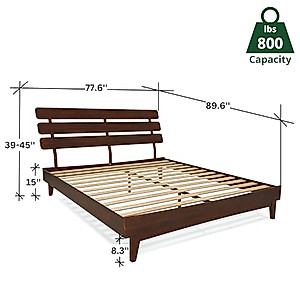 Bme Caden 15'' Bed Frame with Adjustable Headboard - Mid Century, Retro Style with Acacia Wood - No Box Spring Needed - Wood Slat Support - Easy Assembly - Walnut, King (U.S. Standard)