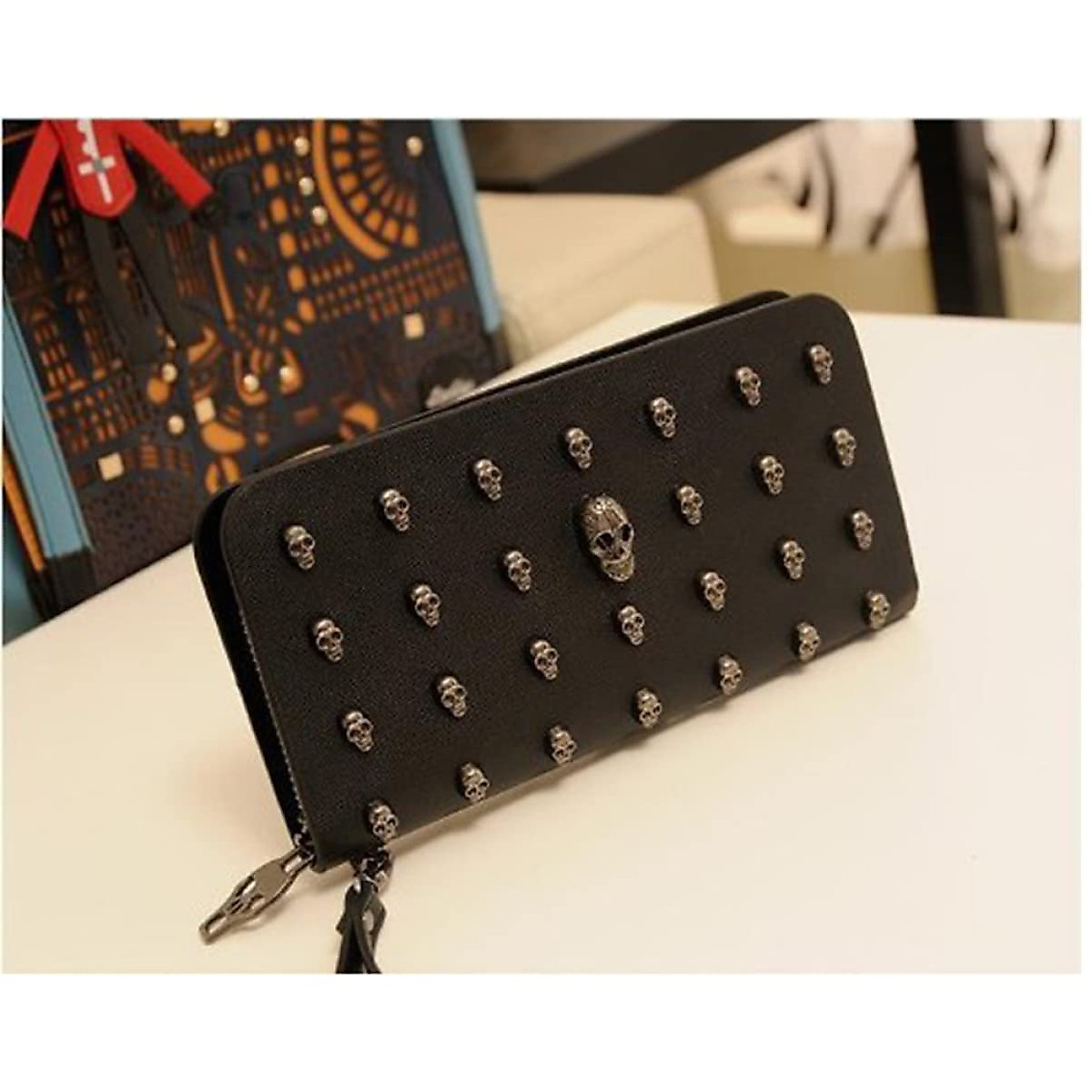 SHERCHPRY 1pc Handbag Medium Skull Purse Lether Cash Punk Pu for with Zippered Gothic Women Phone Clutch Vintage Black Zipper Holder Wristlet Wallets Travel Wallet Long Goth Wallet