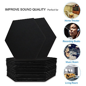 BXI Sound Absorber - 16 Pack Self-adhesive 14.2 X 12.3 X 0.4 Inches Acoustic Absorption Panels, Hexagon Sound Absorbing Panels for Wall and Ceiling Acoustic Treatment