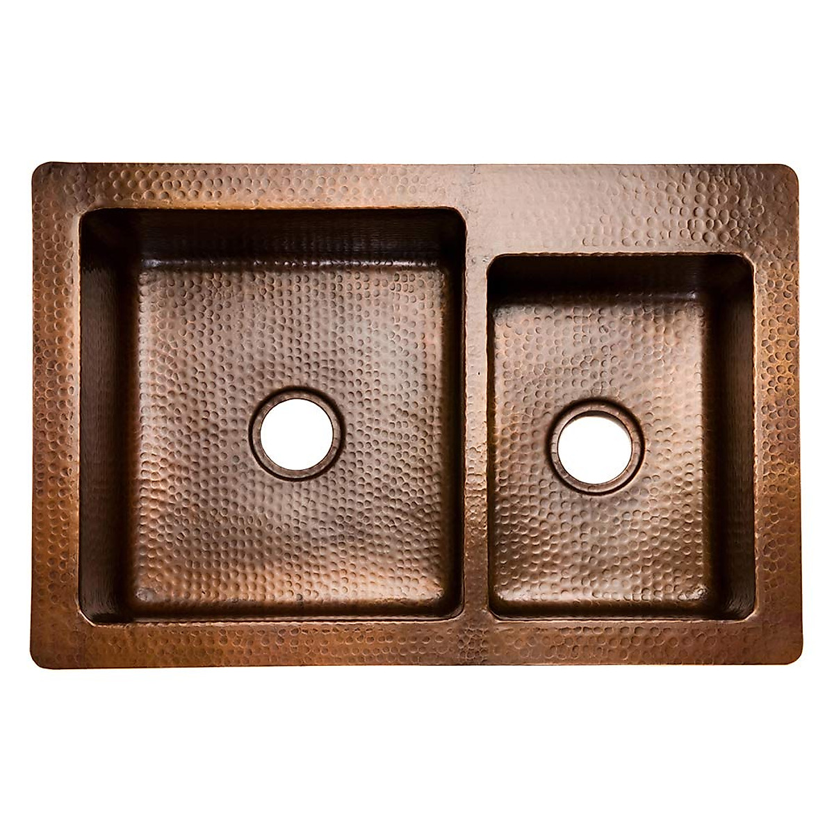 Premier Copper Products K60DB33229 33-Inch Hammered Copper Kitchen 60/40 Double Basin Sink, Oil Rubbed Bronze