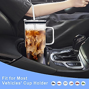 ONEHAUS Glass Tumbler with Lid and Straws, 40oz Glass Cup with Handle, Glass Water Cup,Beer Cup, Ice Coffee Cup, Fits In Cup Holder