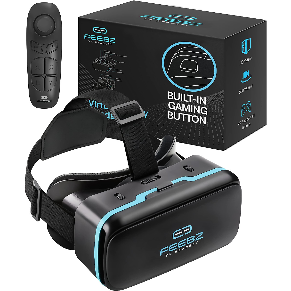 VR Headset for Android - for Kids | Includes Built-in Button + BT Remote Controller for Android | Virtual Reality Goggles Set for Phones 4.5"-6.5" - Blue