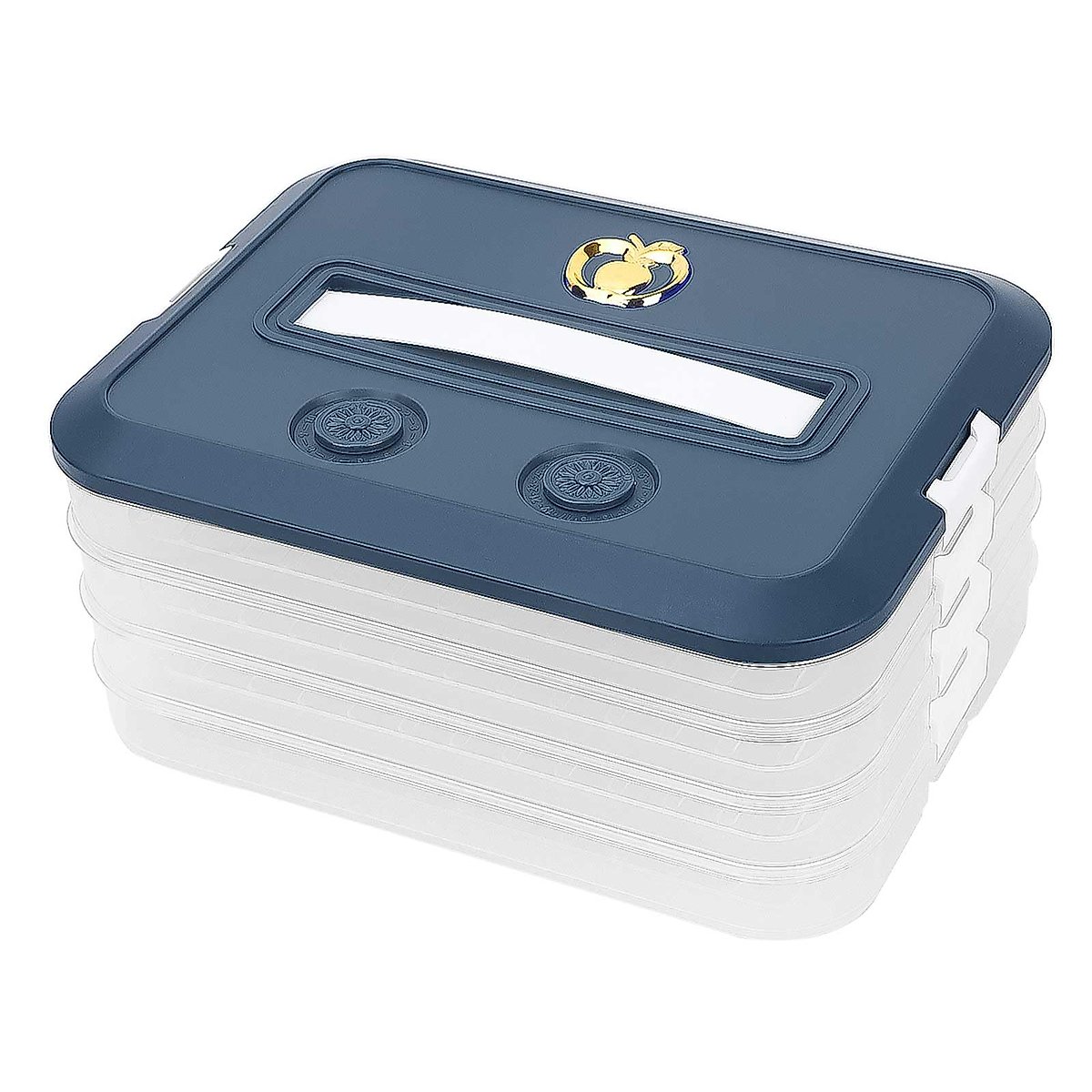 Yallmie Stackable Cookie Carrier with Lid and Handle, 4 Layer Cookie Storage Containers to Keep Fresh, Airtight Dumpling Container, Dumpling Box with 2 Timers, Plastic Cookie Containers for Freezer