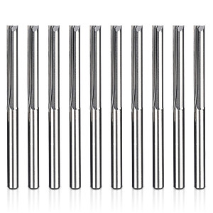HQMaster CNC Router Bits 1/8 Router Bit Straight Router Bit 1 8 Shank Straight Flute End Mill Cutter 2-Flute Milling Cutting Tungsten Steel 22mm CEL/45mm OAL for MDF PVC Acrylic Chipboard Wood 10 Pack